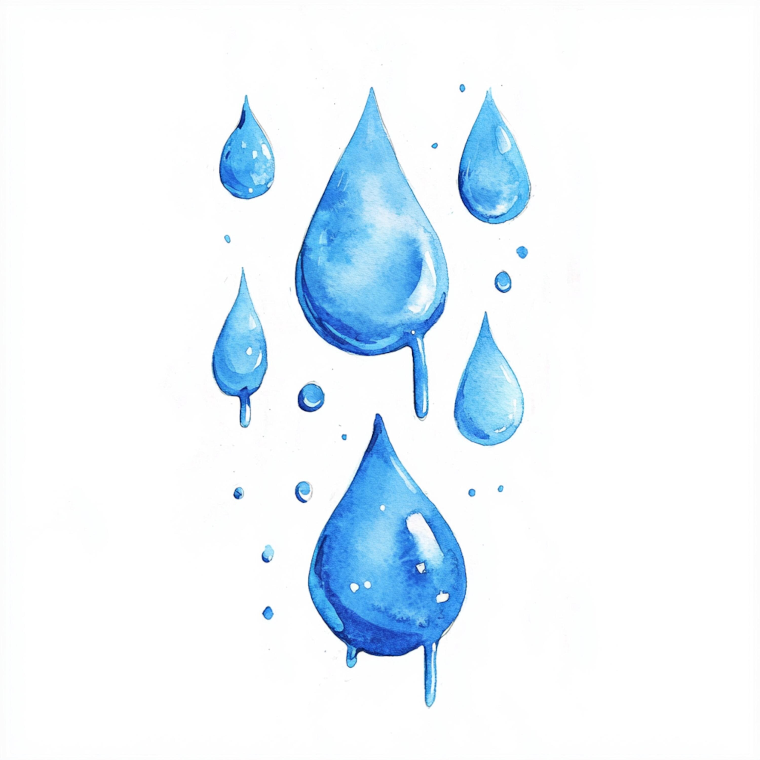 10 Printable Rain Drops Art, Watercolor Rain, Cartoon Rain Drops ...