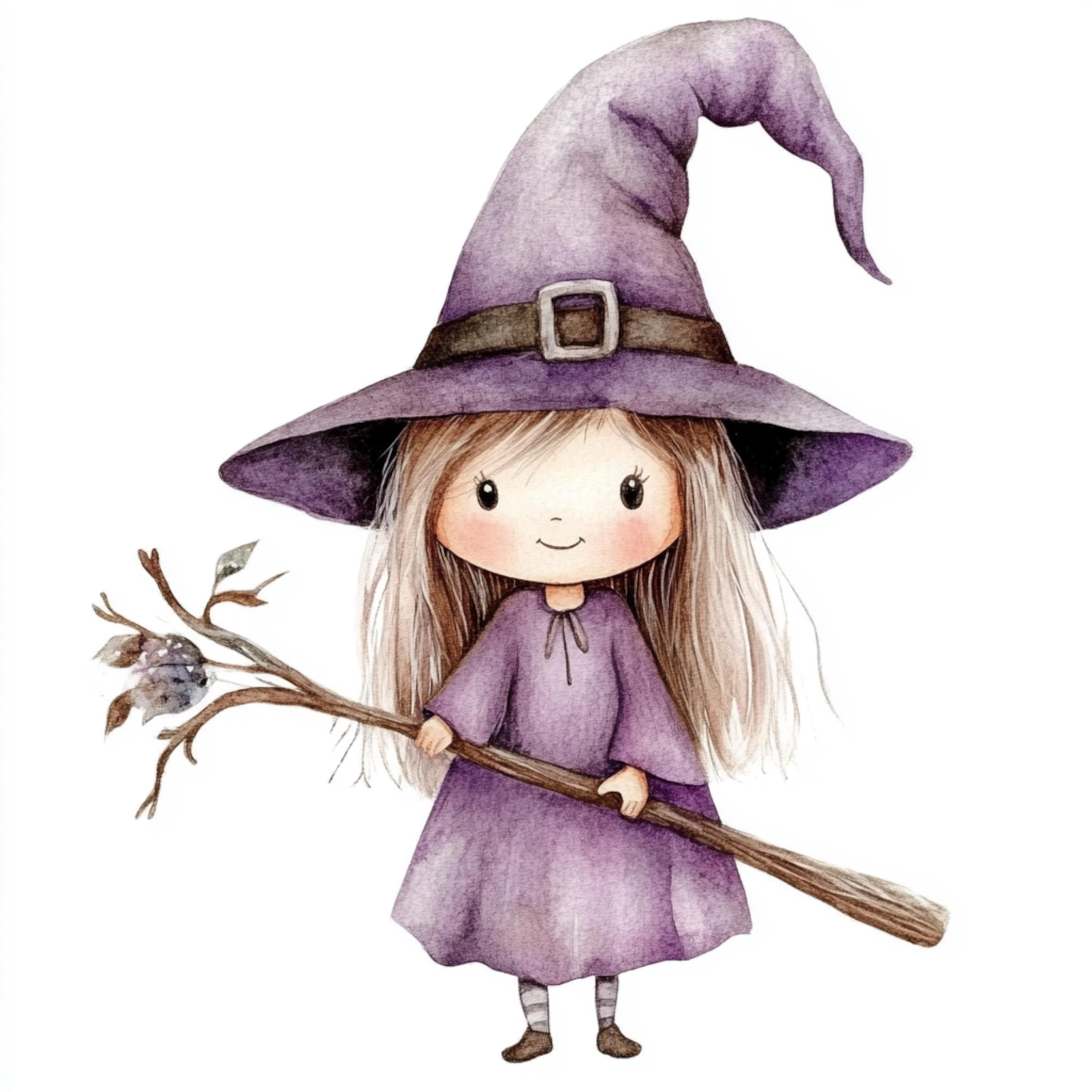 10 Printable Witch, Beautiful Little Witch, Halloween Witch, Watercolor ...
