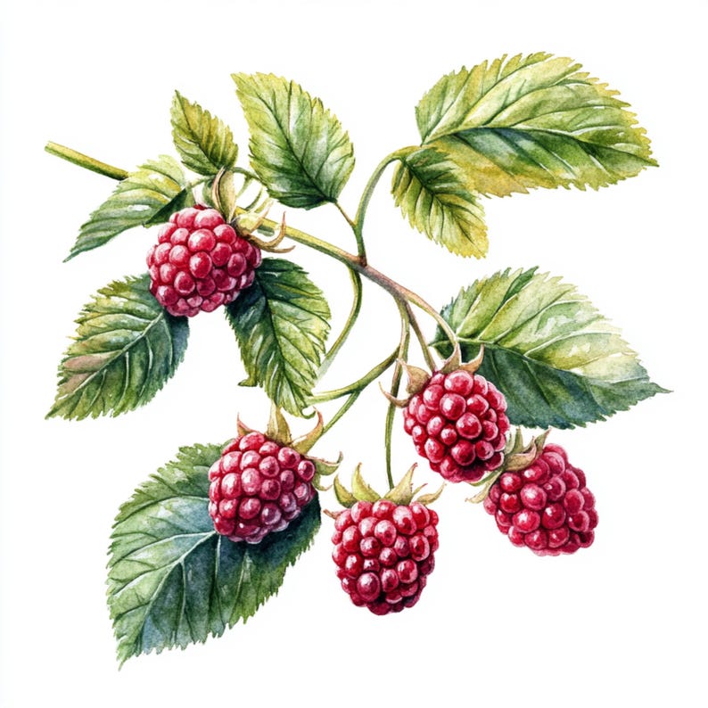 10 Printable Raspberry Decor, Watercolor Raspberry Branch, Raspberry ...