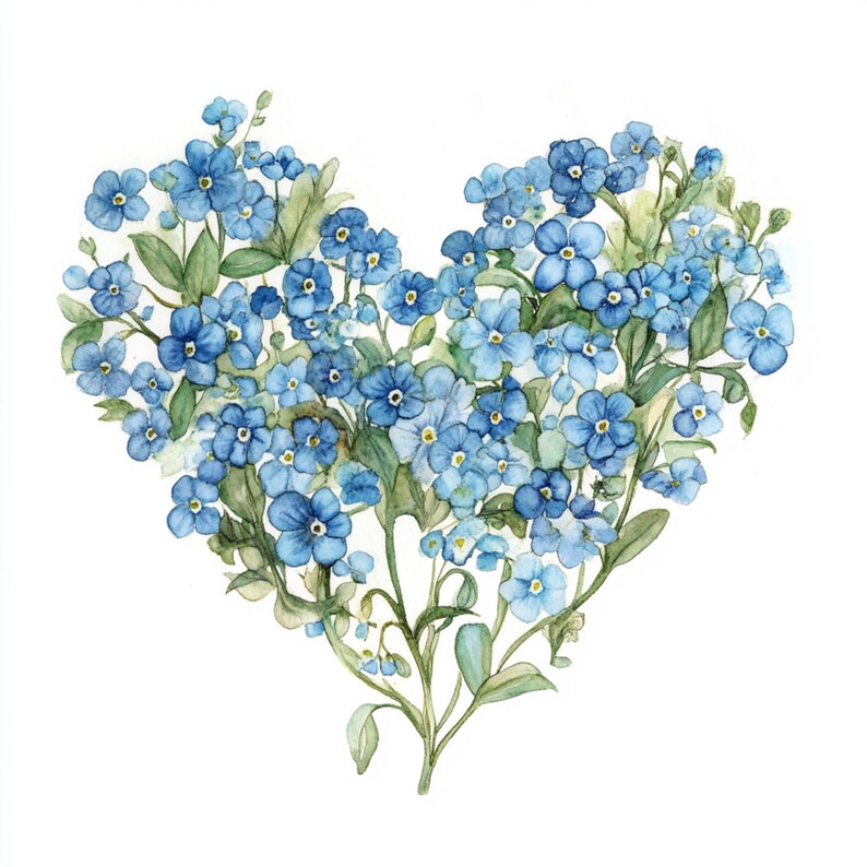 Printable Blue Forget-me-not Hearts, Watercolor Forget-me-not, Cute ...
