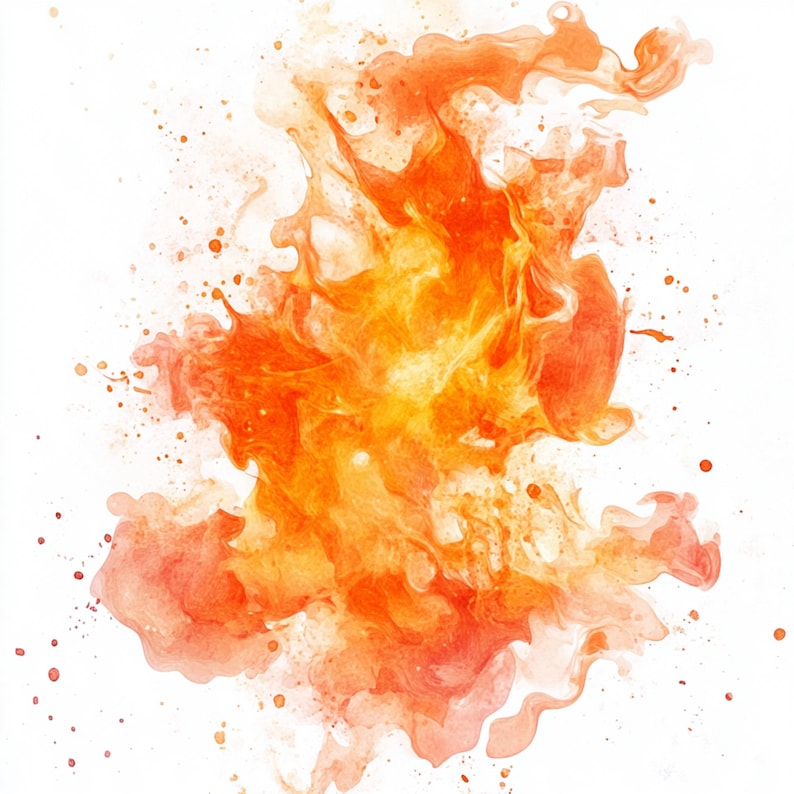 Printable Fire Art, Watercolor Flame, Fire Effects Clipart, Printable ...