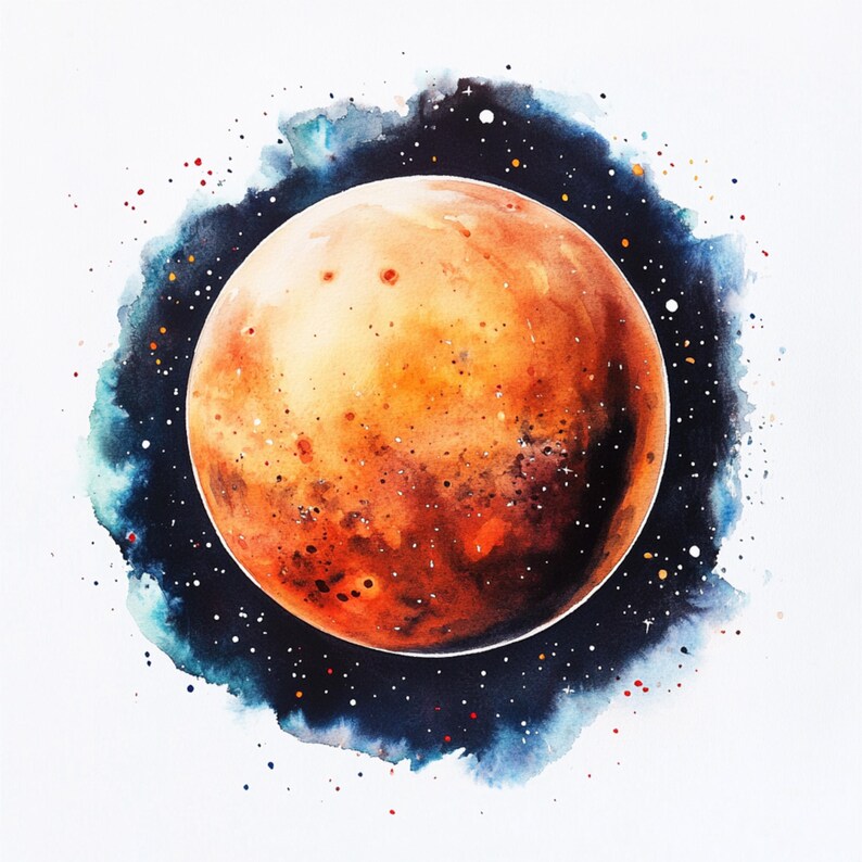 10 Printable Mars Art, Watercolor Mars, Mars Planet Clipart, Printable ...
