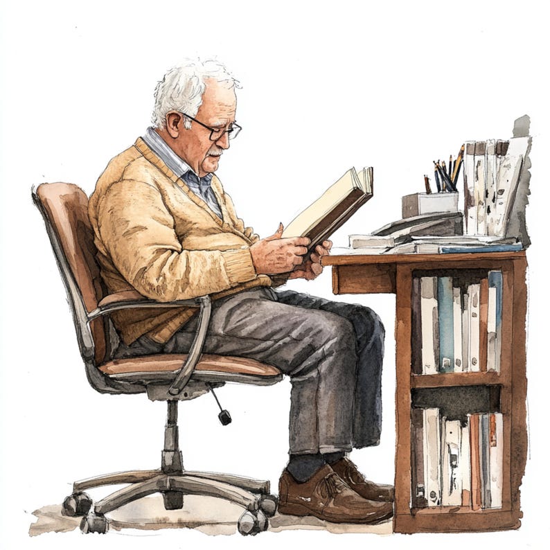 Printable Elderly Reading Man, Elderly Man Sitting With Book ...