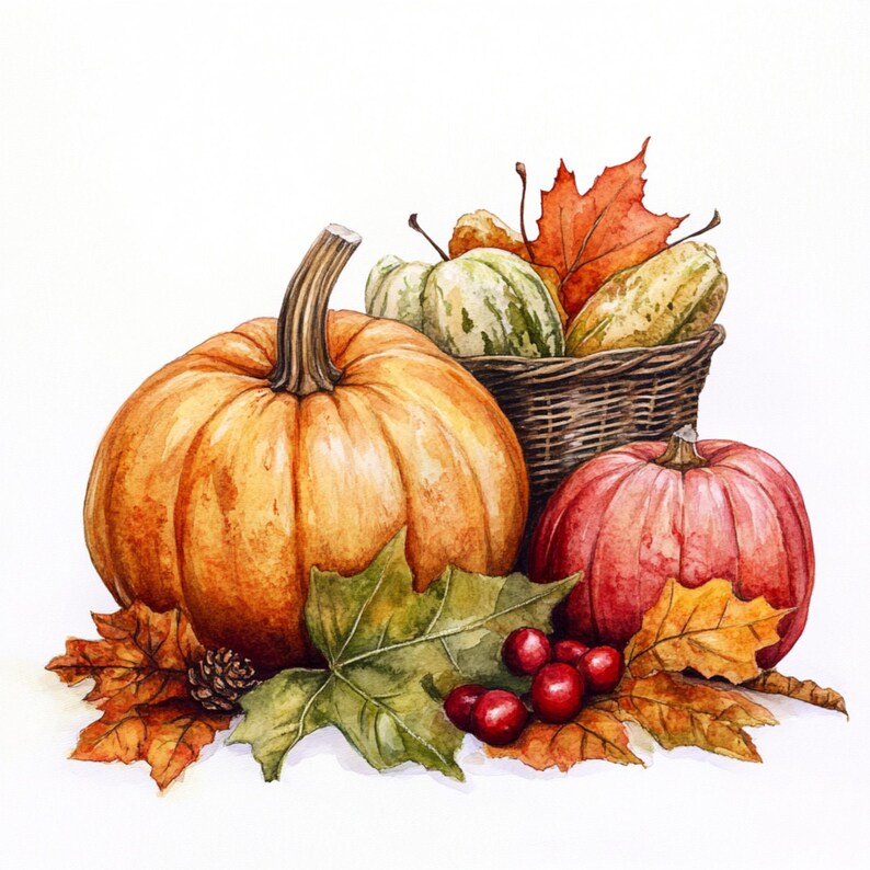 10 Printable Pumpkins Decor, Watercolor Art, Autumn Decor, Clip Art ...