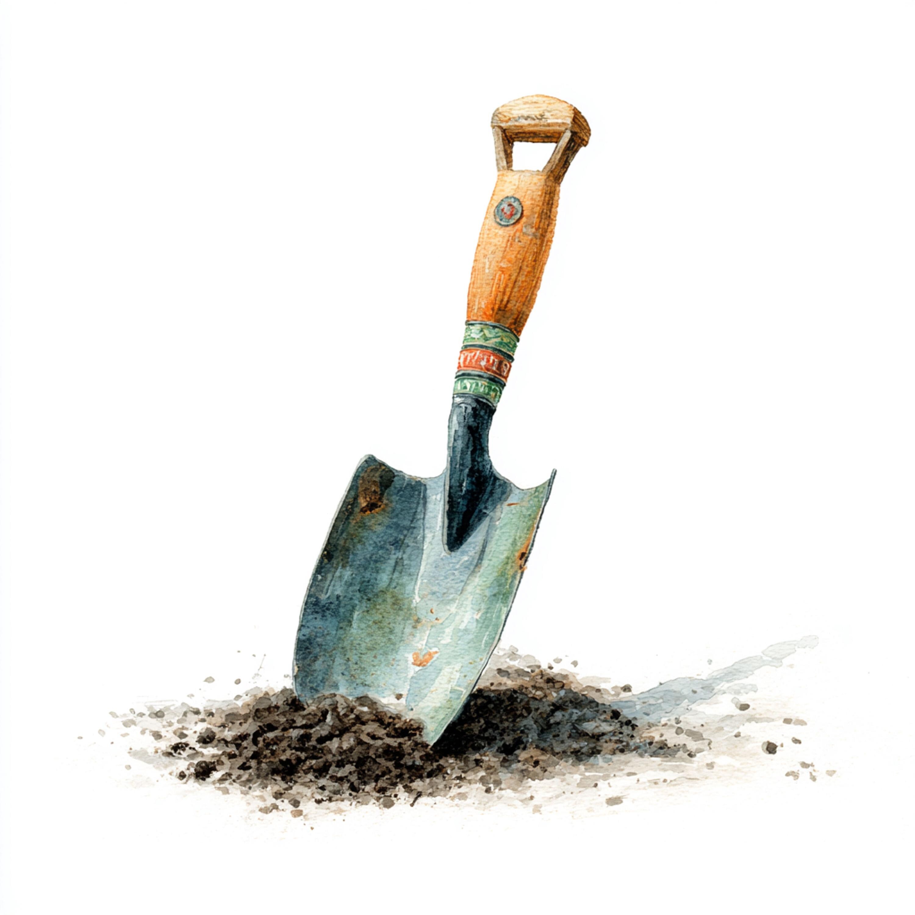 10 Printable Garden Shovel, Rustic Farming Illustration, Watercolor ...