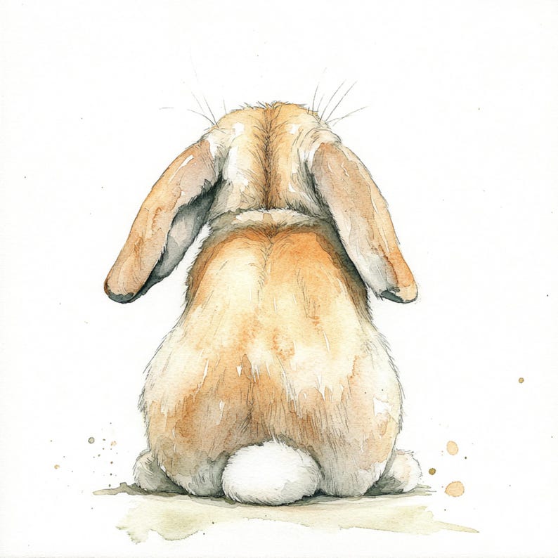 10 Printable Cute Rabbit Butt Clipart, Watercolor Art, Funny Rabbit ...