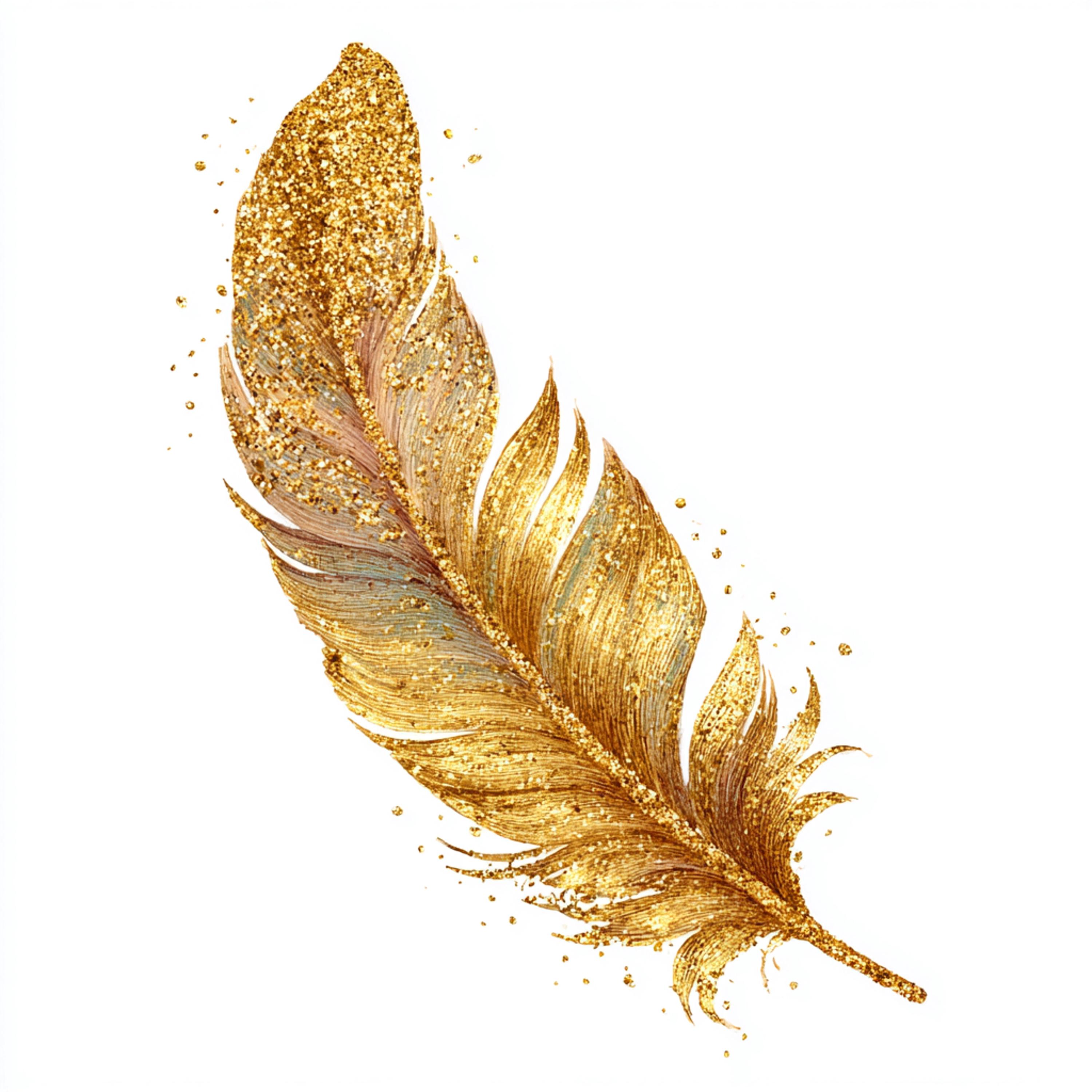 11 Printable Feather, Watercolor Gold Feather Jpgs, Glitter Gold ...