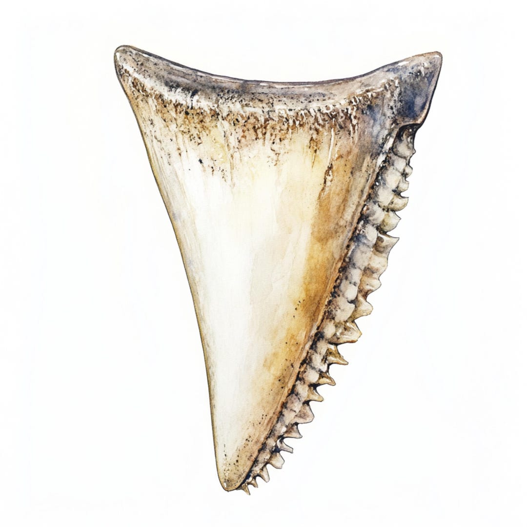 10 Printable Shark Tooth Clipart, Teeth Watercolor, Nautical Clipart ...