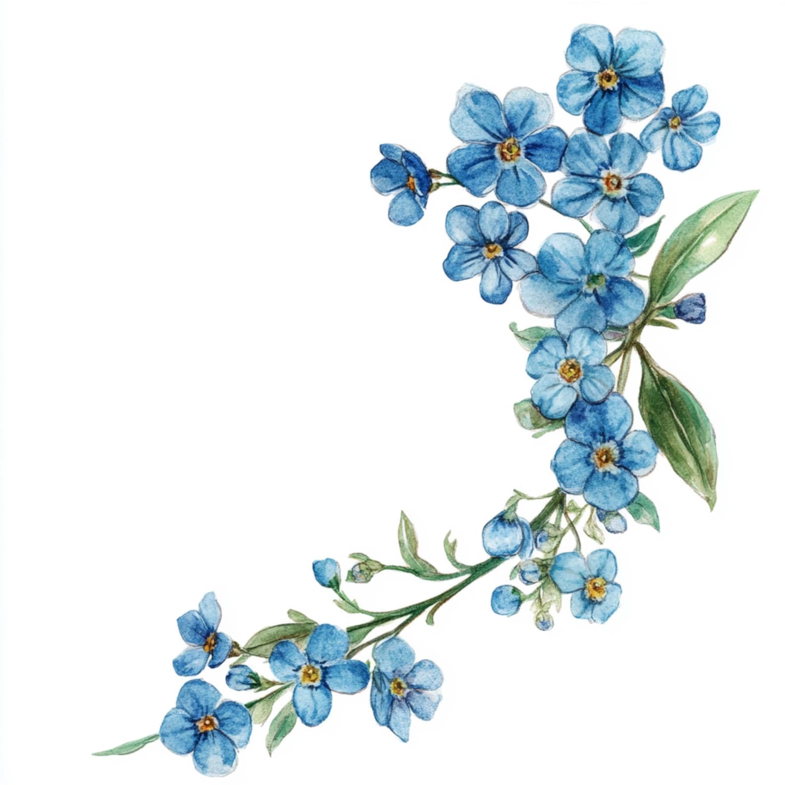 Printable Forget-me-not Corner, Watercolor Forgetmenot, Spring Clip Art ...