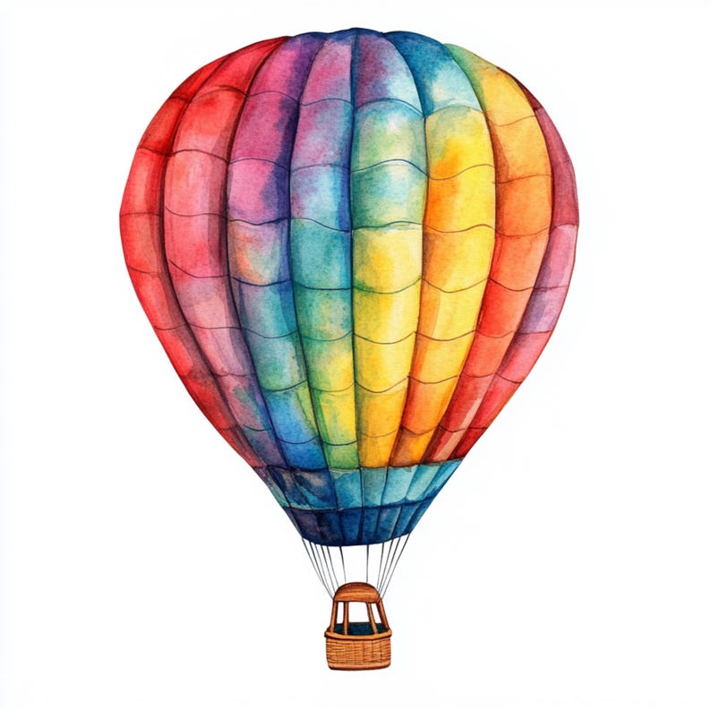 Printable Hot Air Baloon Clipart, Watercolor Art, Printable JPG, Air ...