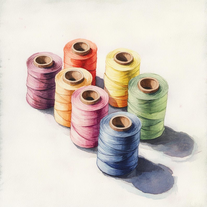 12 Printable Spools of Thread, Sewing-themed Art Print, Watercolor ...