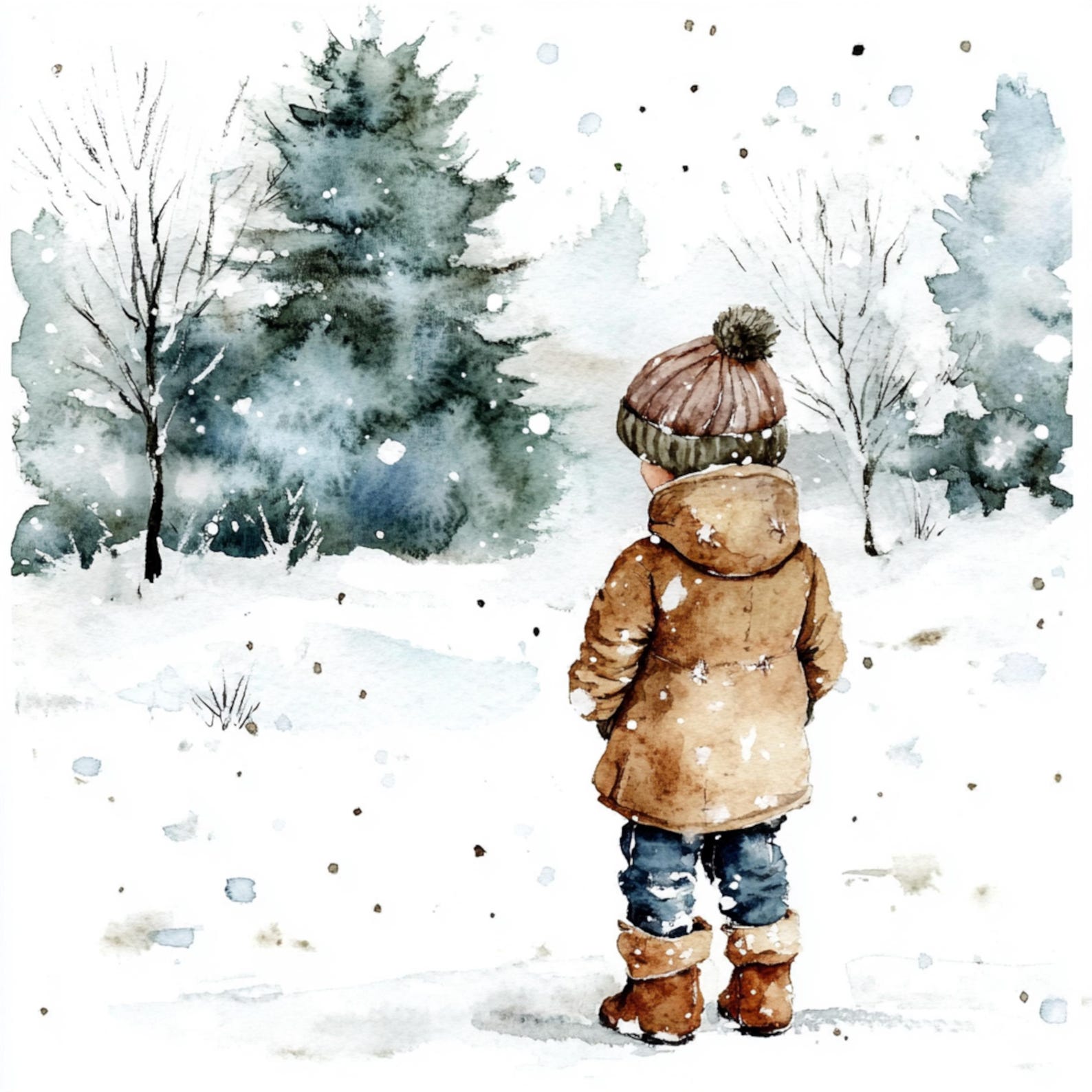 Printable Little Boy in Winter, Watercolor Boy Art, Watercolor Clip Art ...