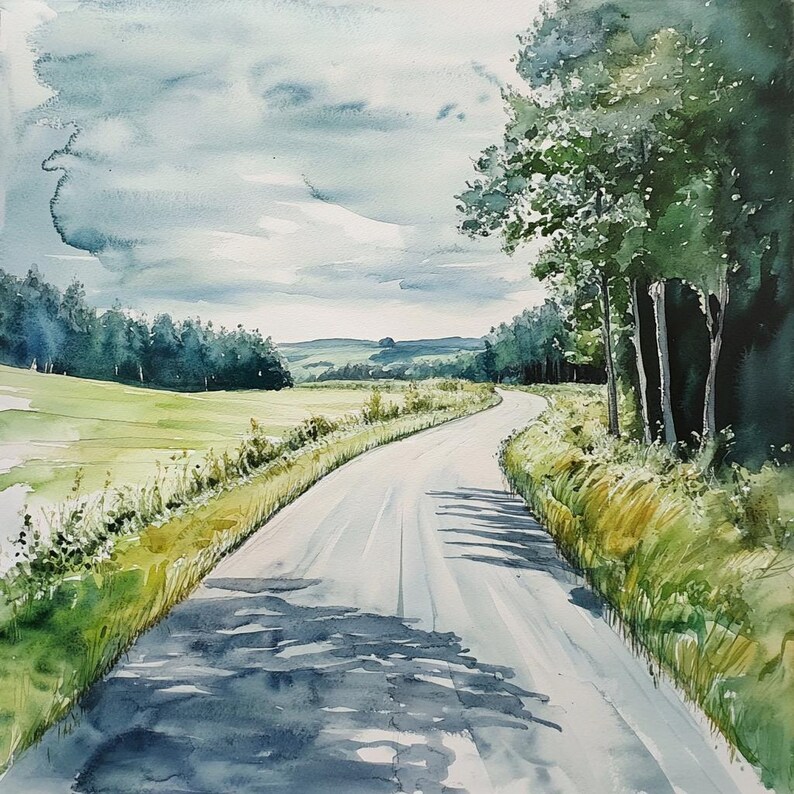 10 Printable Empty Road, Watercolor Road, Empty Big Road Art, Paper ...