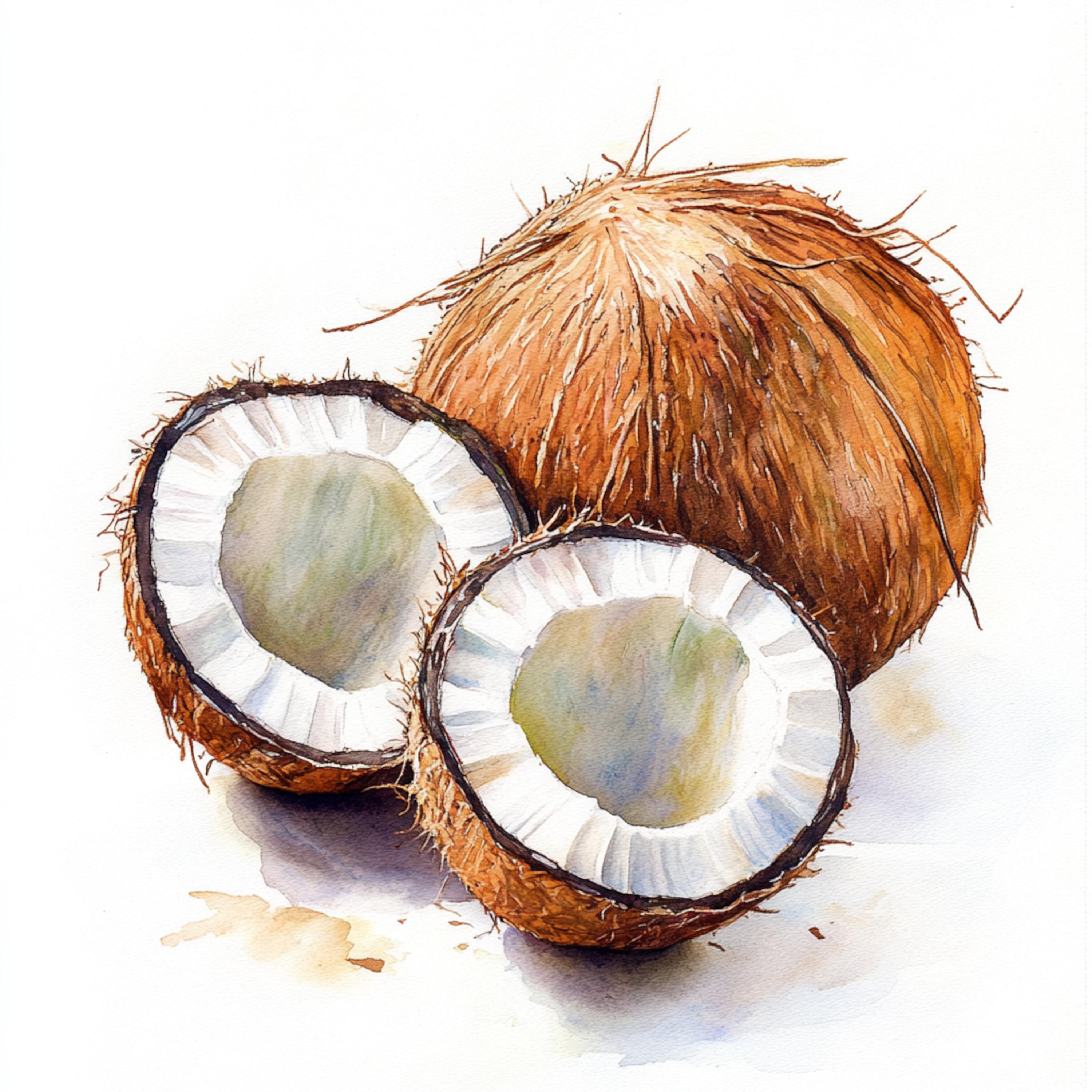 10 Printable Coconuts, Watercolor Coconuts, Coconuts Clipart, Kitchen ...