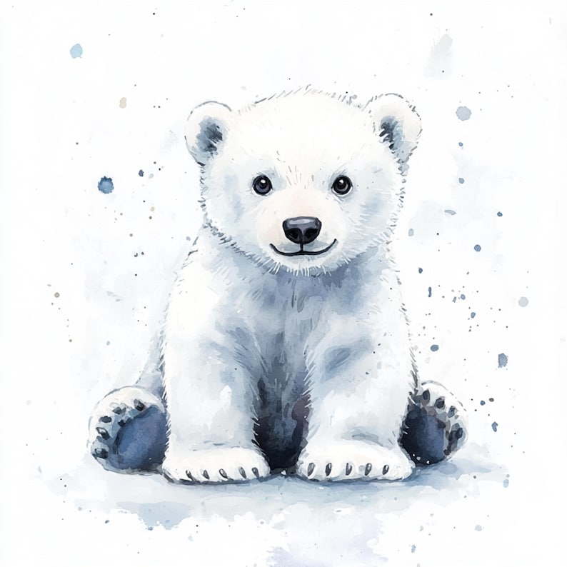 10 Printable Polar Bear, Watercolor Polar Bear, Cute Baby Polar Bear ...