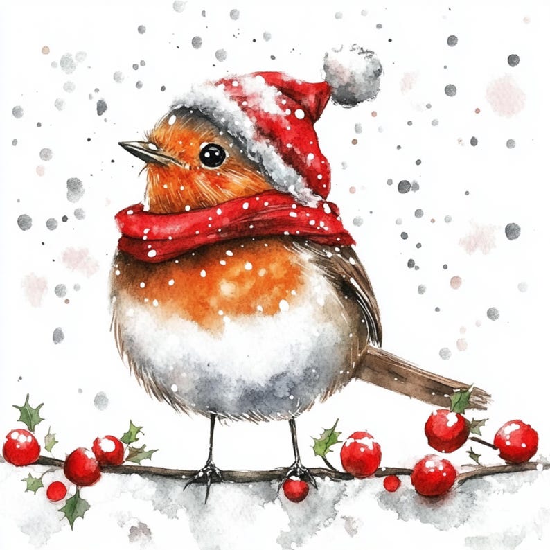 10 Christmas Robin Clipart, Christmas Birds, Watercolor Style ...