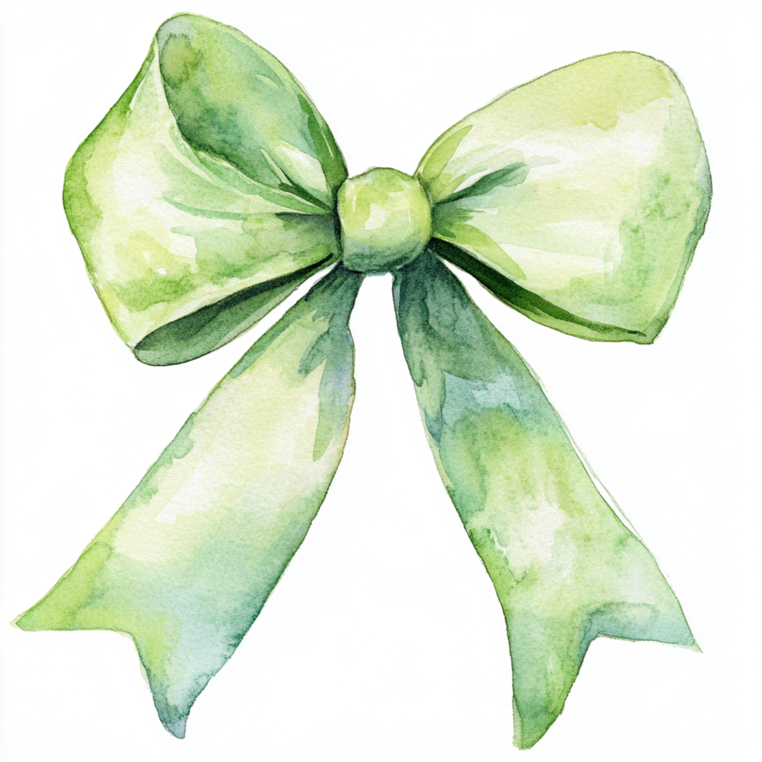 10 Printable Green Bows, Watercolor Bows Clip Art, Printable Jpgs ...