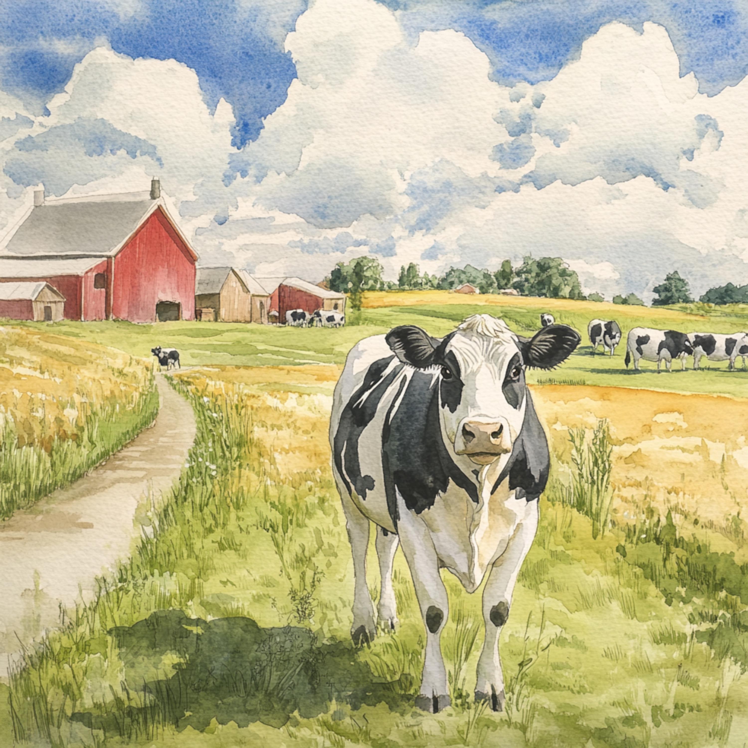 Printable Cows Farm, Watercolor Art, Cute Cows, Easter Cows Farm ...