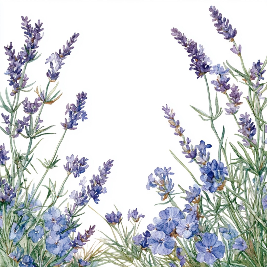 10 Printable Lavender Border, Watercolor Flower, Lavender Botanical ...