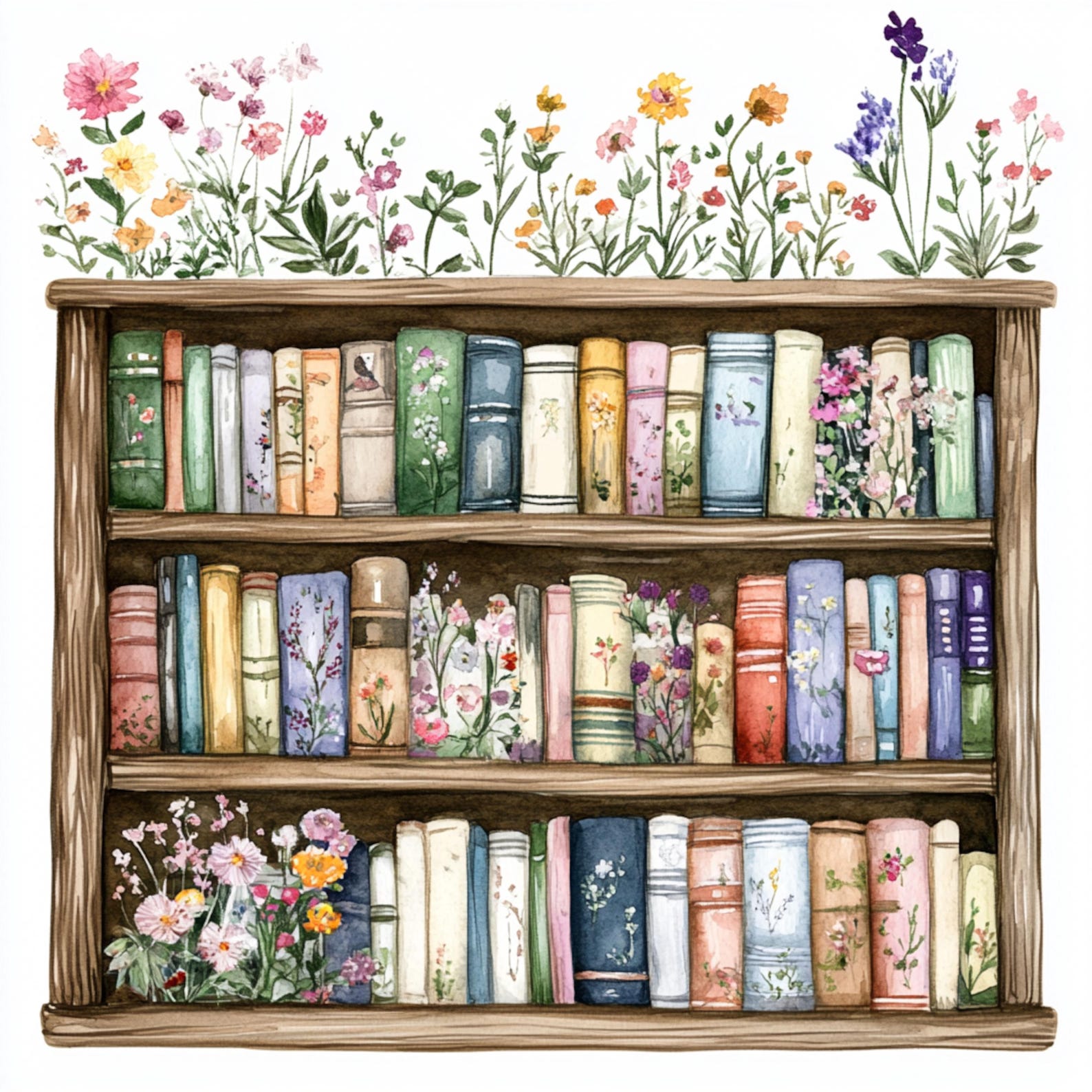 10 Printable Floral Bookshelf Print, Floral Book Shelf, Printable ...