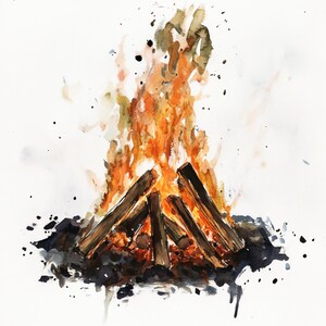 10 Printable Bonfire Art, Watercolor Flame, Bonfire Clipart, Printable ...