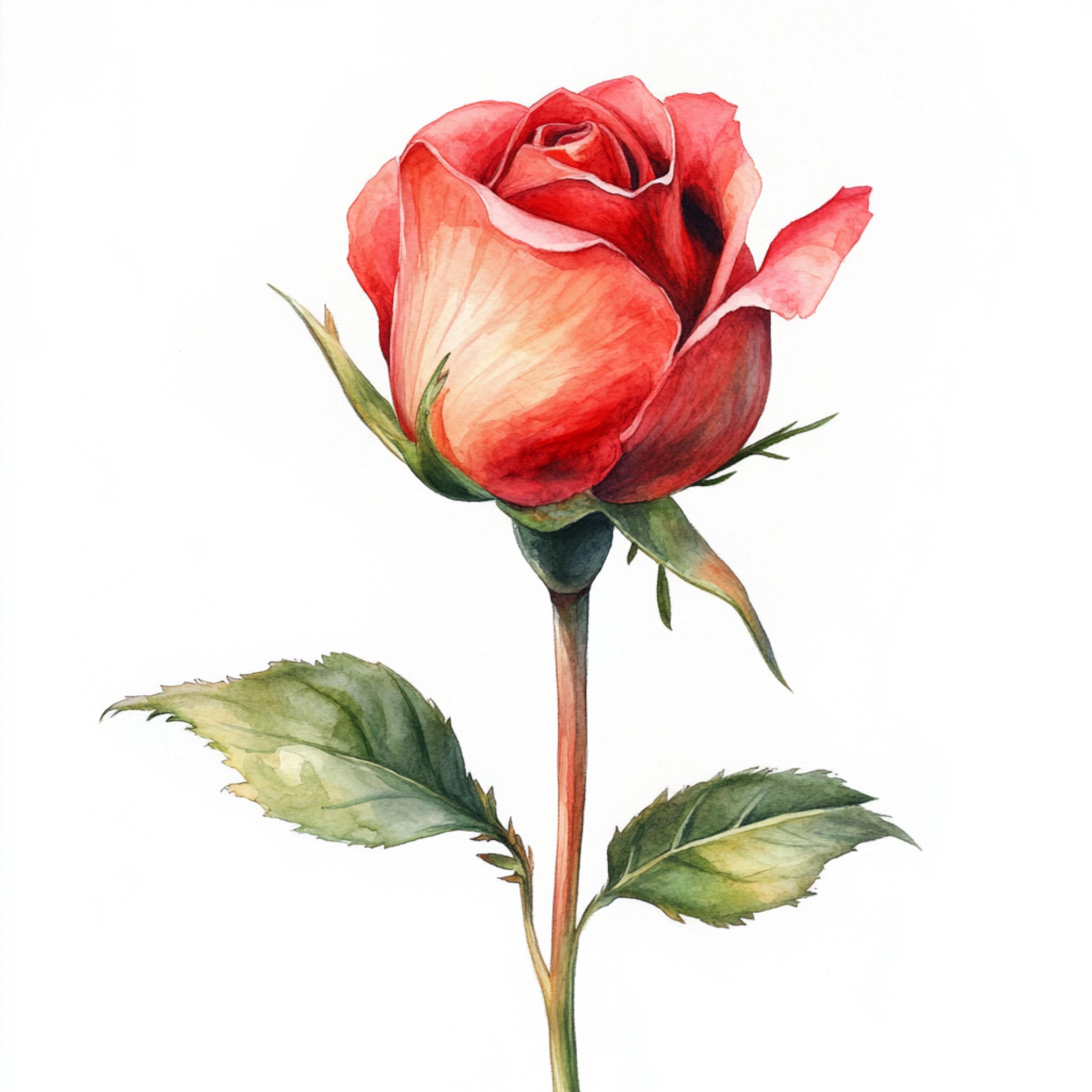 10 Printable Red Rose Arts, Watercolor Rose Bud, Rose Bud Botanical Art ...