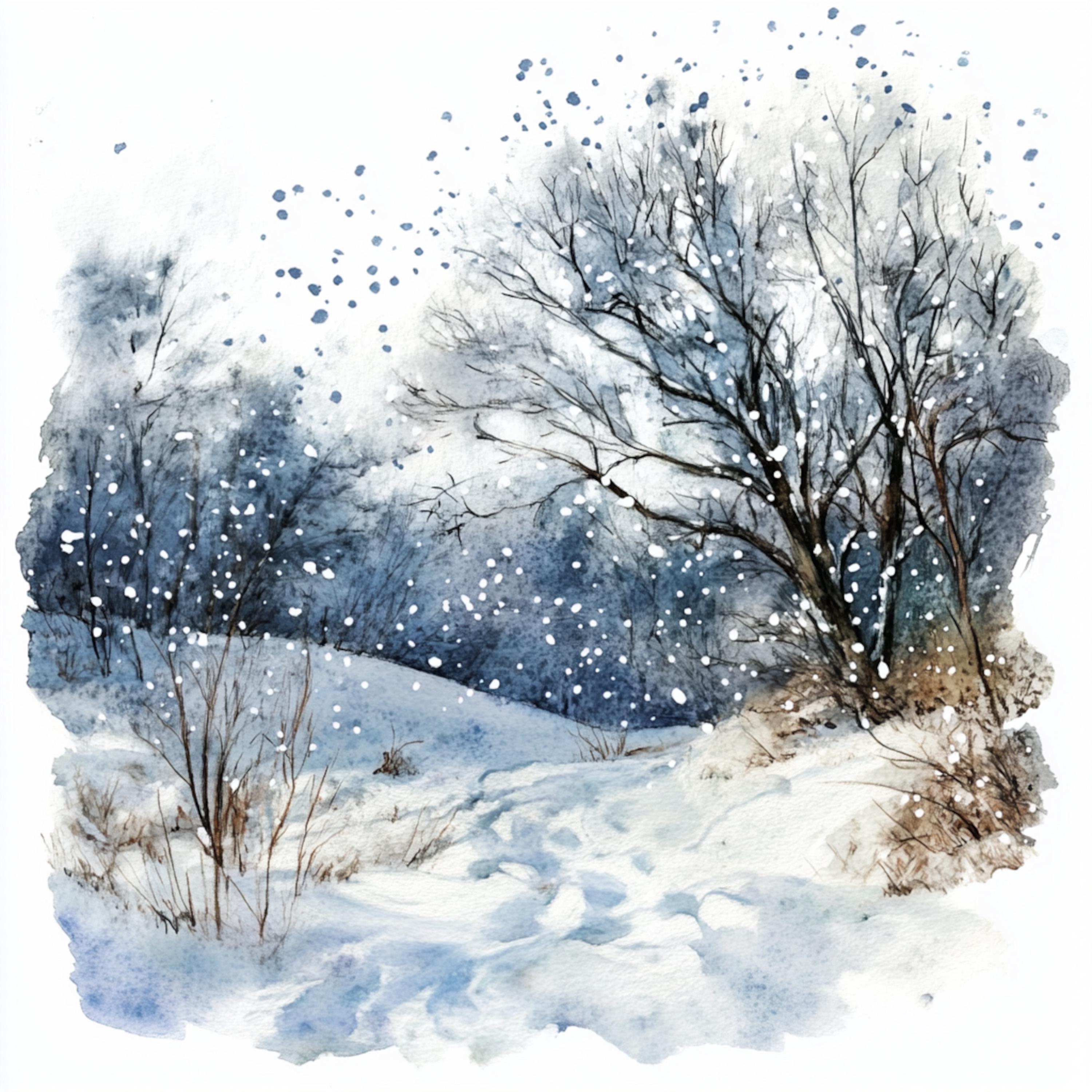 Winter Weather, Falling Snow Watercolor Art, Christmas Clip Art ...