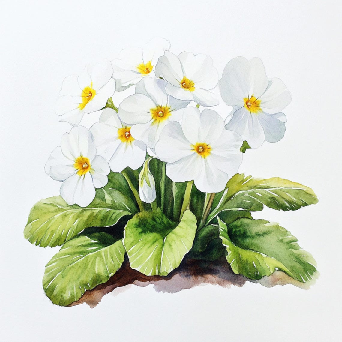 10 Printable White Primula Art, Watercolor Images, Primrose Botanical ...
