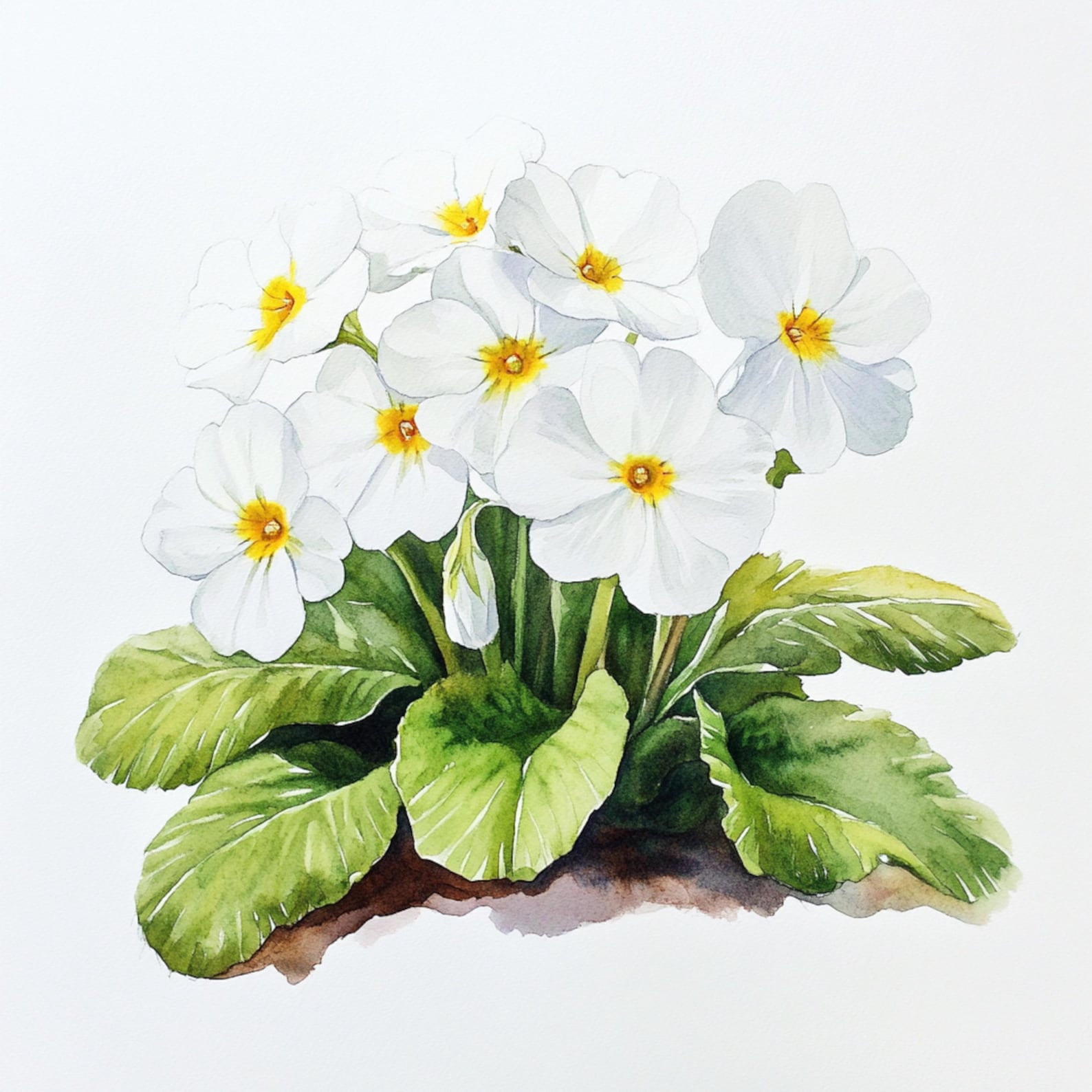 Printable White Primula Art, Watercolor Images, Primrose Botanical Art ...