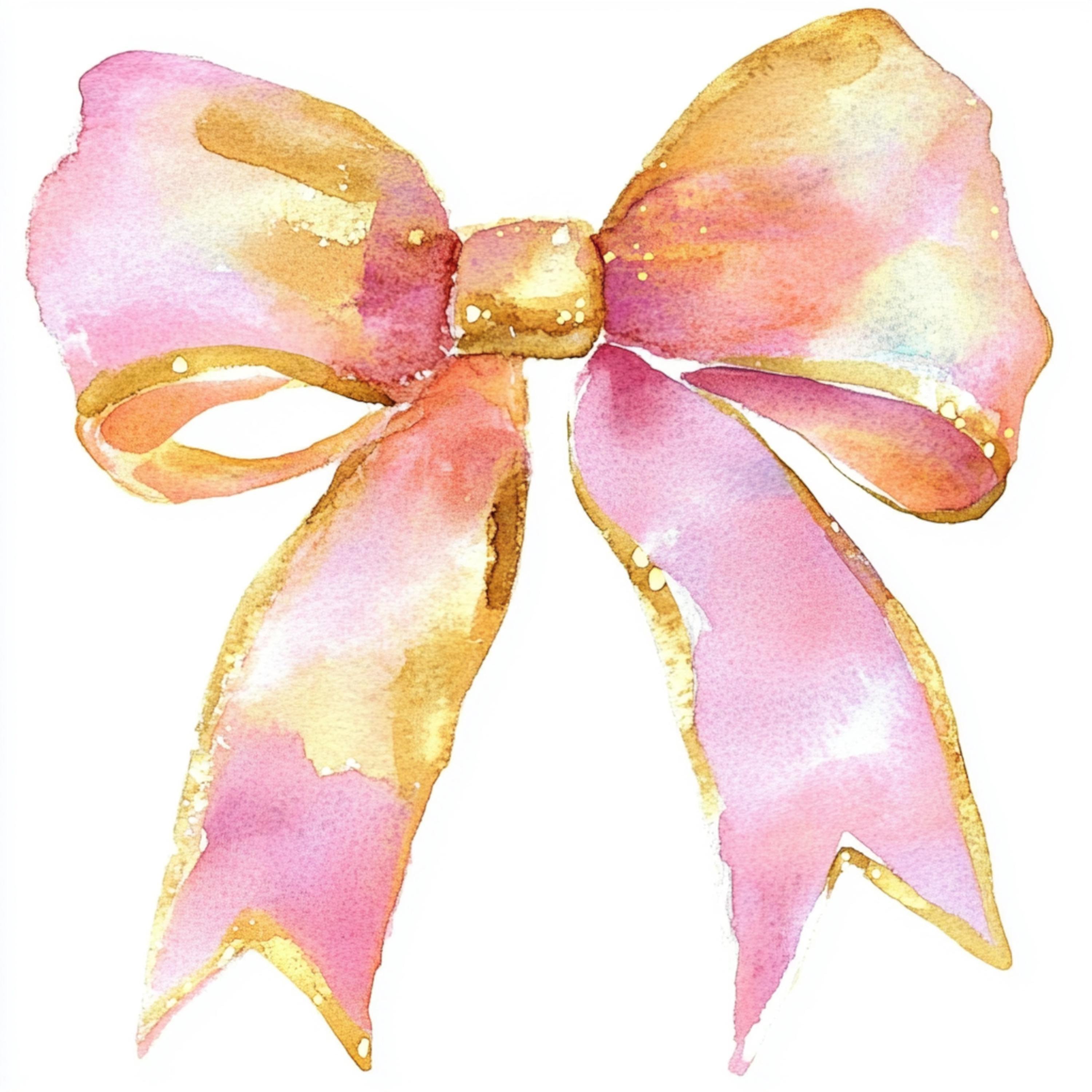 10 Printable Pink Gold Bows, Watercolor Bows Clip Art, Printable Jpgs ...