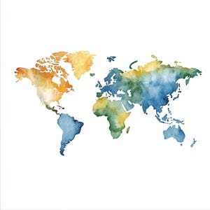 World Map Watercolor Art, World Map Clipart, 10 Clip Art, Printable JPG ...