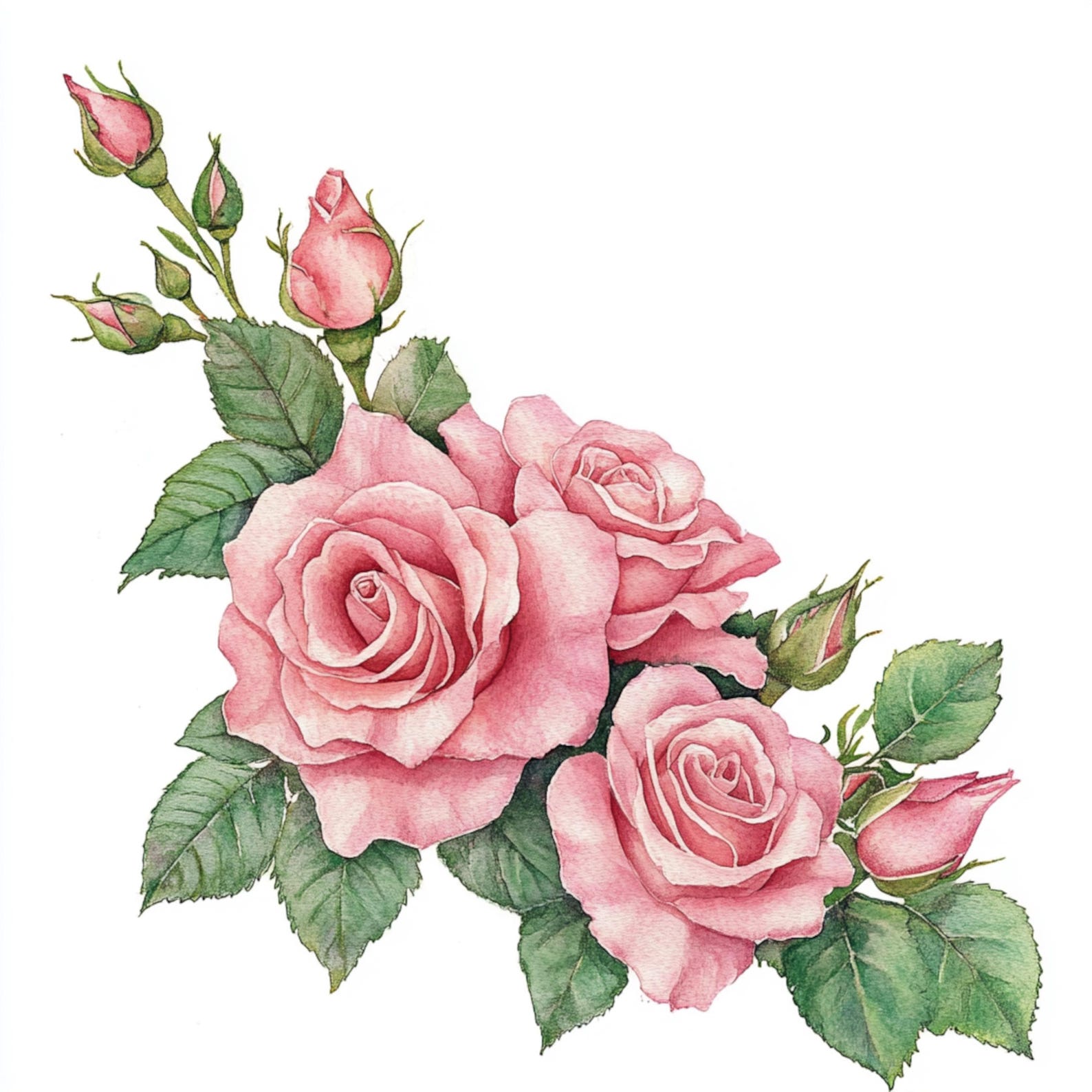 10 Printable Roses Corner, Watercolor Pink Roses, Rose Clip Art ...