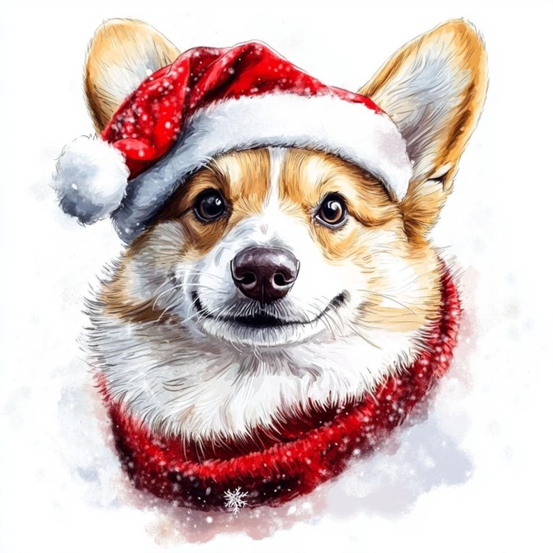 Printable Christmas Cute Corgi Clipart, Watercolor Art, Cute Clipart ...