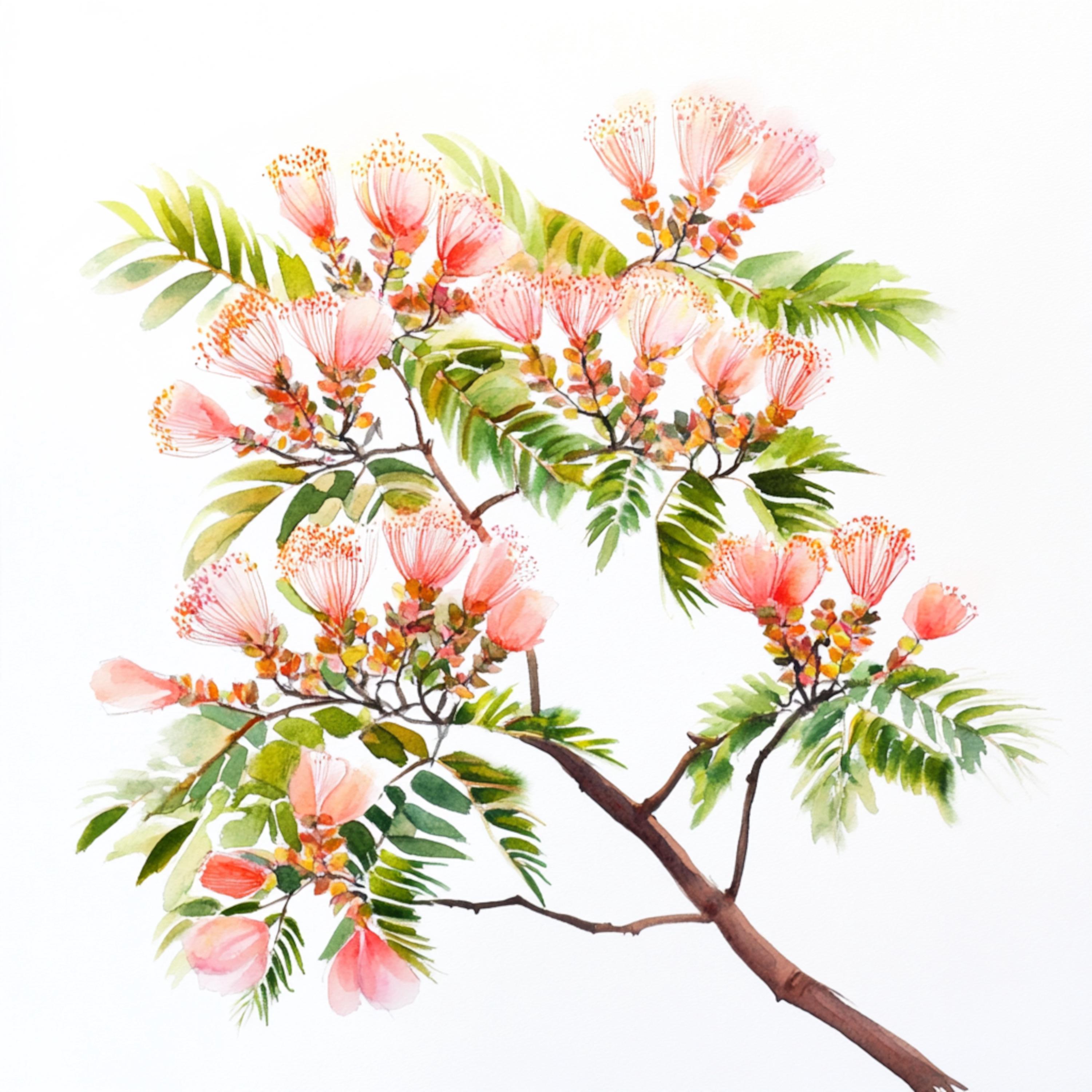 10 Printable Mimosa Tree, Watercolor Blossom Mimosa, Persian Silk Tree ...