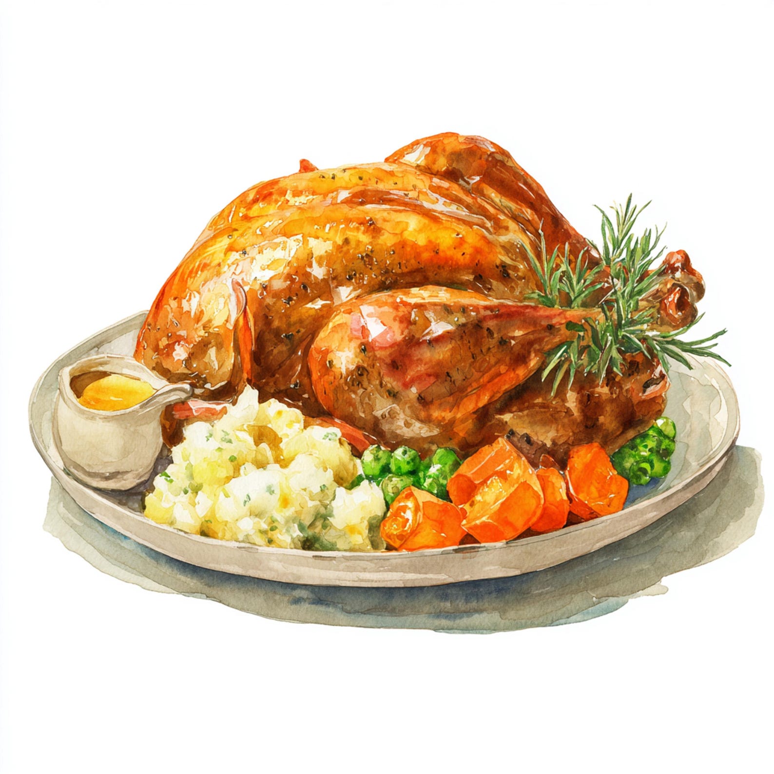 12 Printable Turkey Dish Clipart, Watercolor Thanksgiving, Dish With ...
