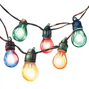 Christmas Lights, Watercolor Images, Christmas Ornament Clipart, Clip ...