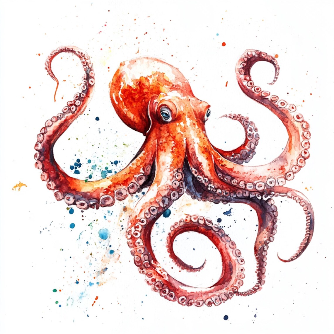 Printable Octopus Clipart, Octopus Watercolor, Nautical Clip Art ...