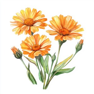 10 Printable Calendula Flower Decor, Watercolor Calendula Art ...