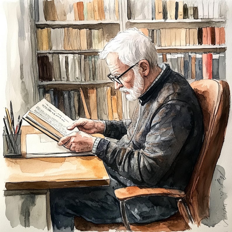 Printable Elderly Reading Man, Elderly Man Sitting With Book ...