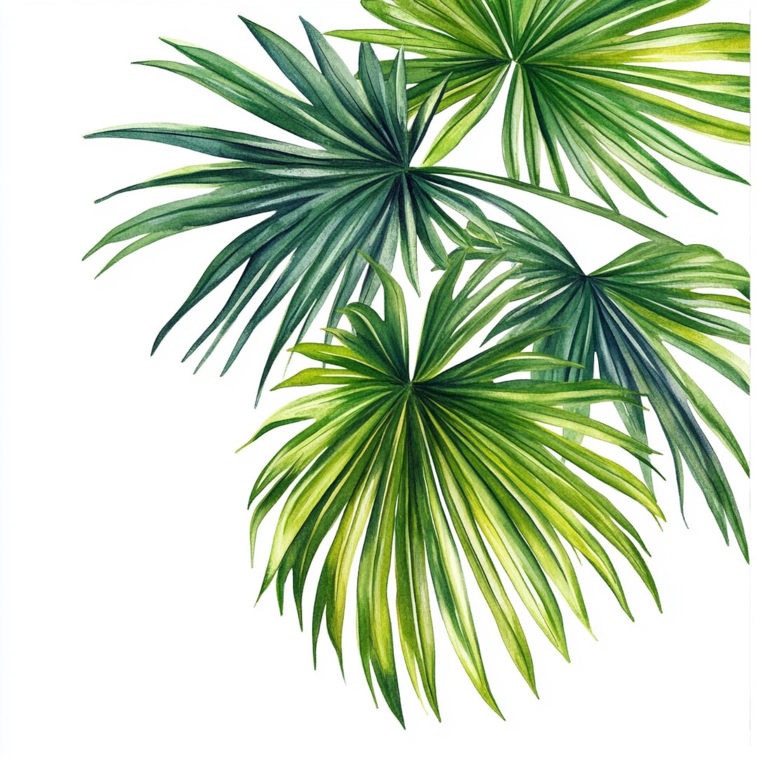 Printable Palm Leaves Decor, Watercolor 10 Images, Palm Leaves Botanical Art, Green Leaves Decor ...