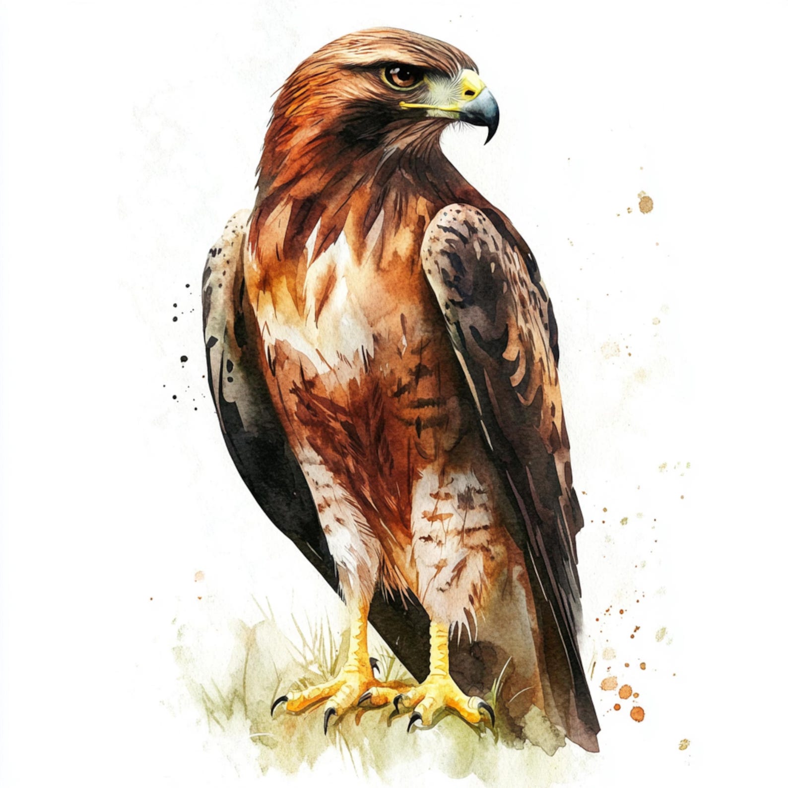 10 Printable Hawk, Watercolor Bird, Hawk on Tree Branch, Hawk Clip Art ...