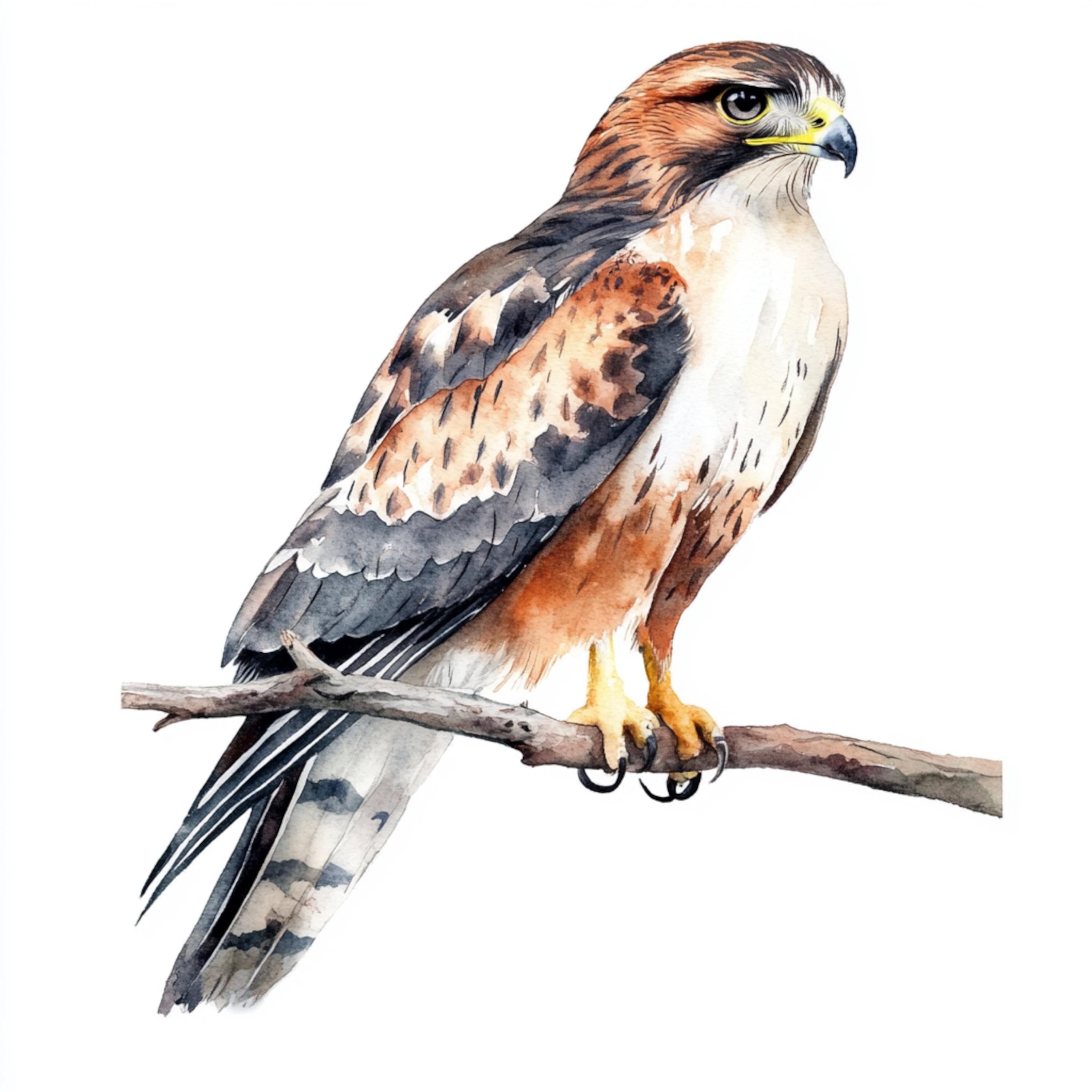 10 Printable Hawk, Watercolor Bird, Hawk on Tree Branch, Hawk Clip Art ...