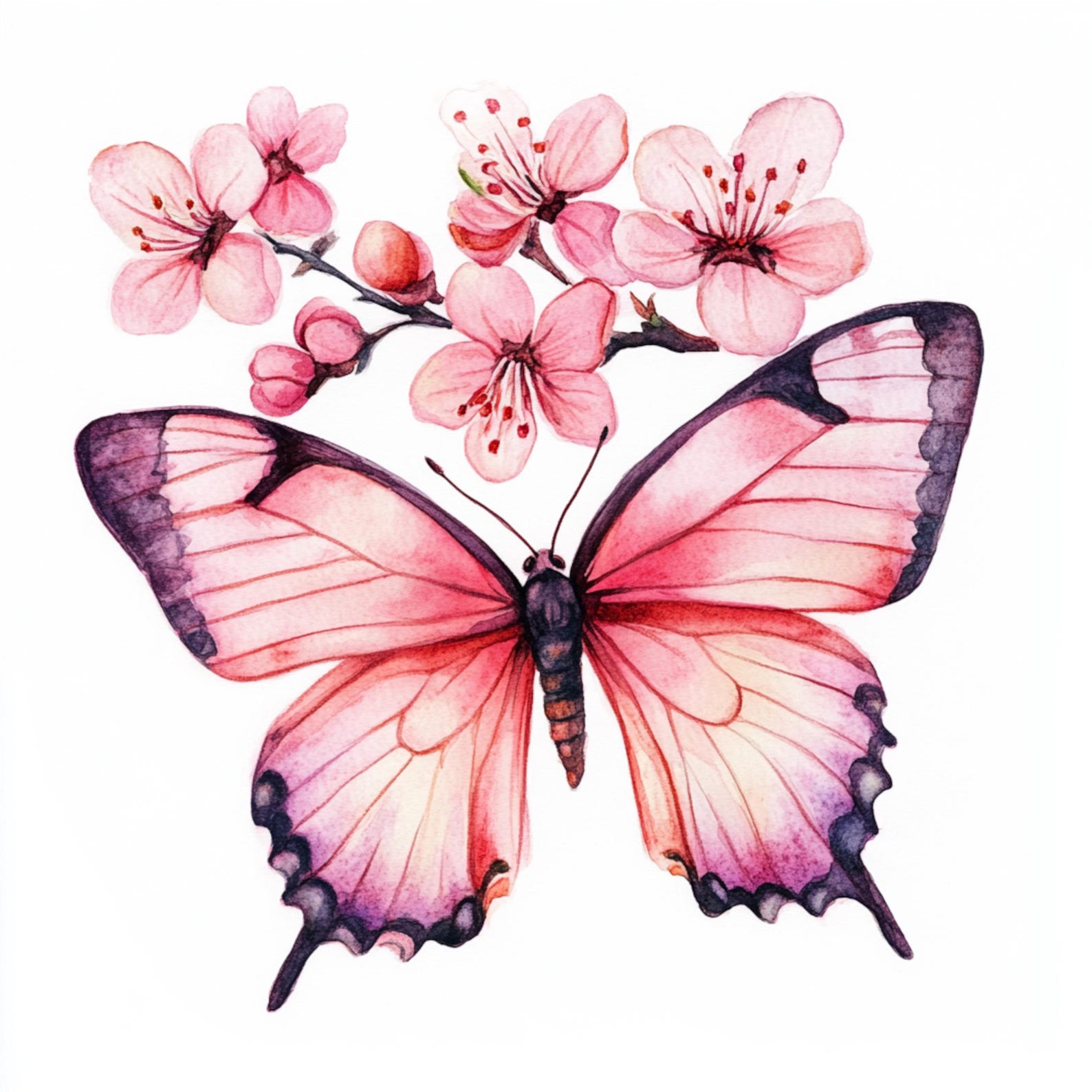 10 Printable Pink Butterfly, Pink Insect Art, Nature Illustration ...