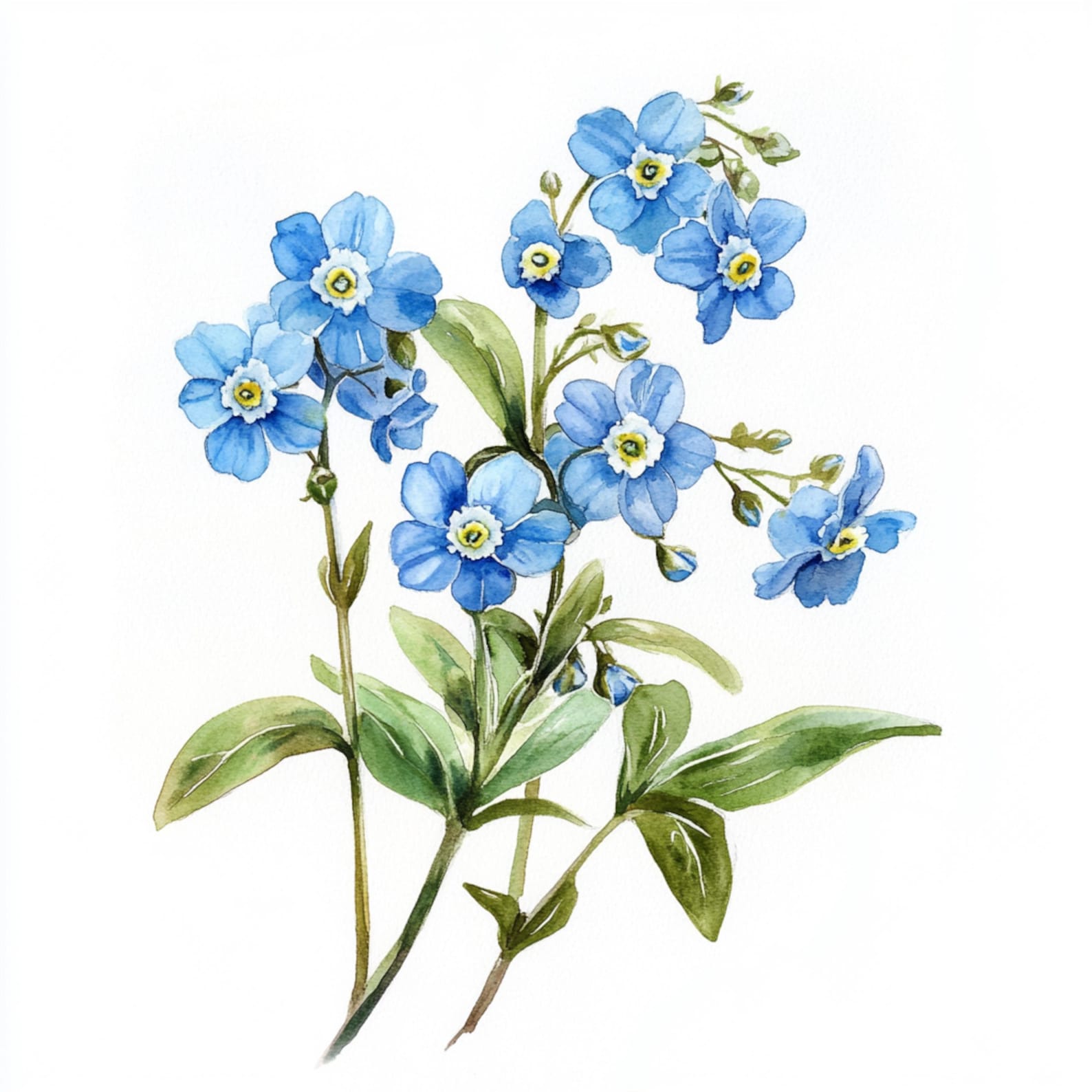 Printable Forget Me Not Art, Watercolor Forgetmenot Blossom, Spring ...