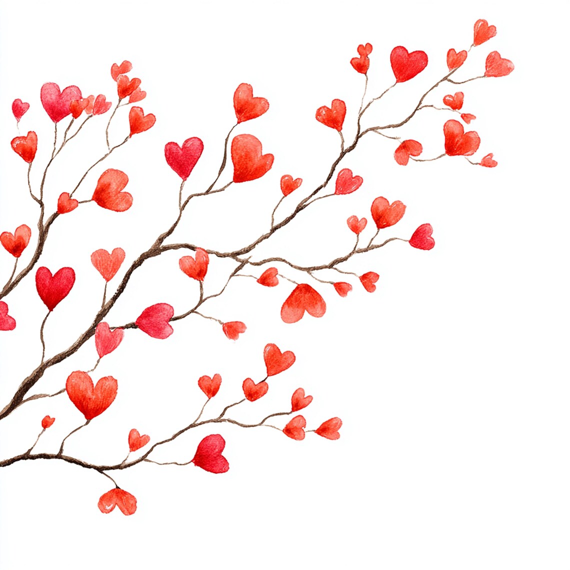 10 Printable Heart Branch, Watercolor Heart, Red Heart on Branch Clip ...