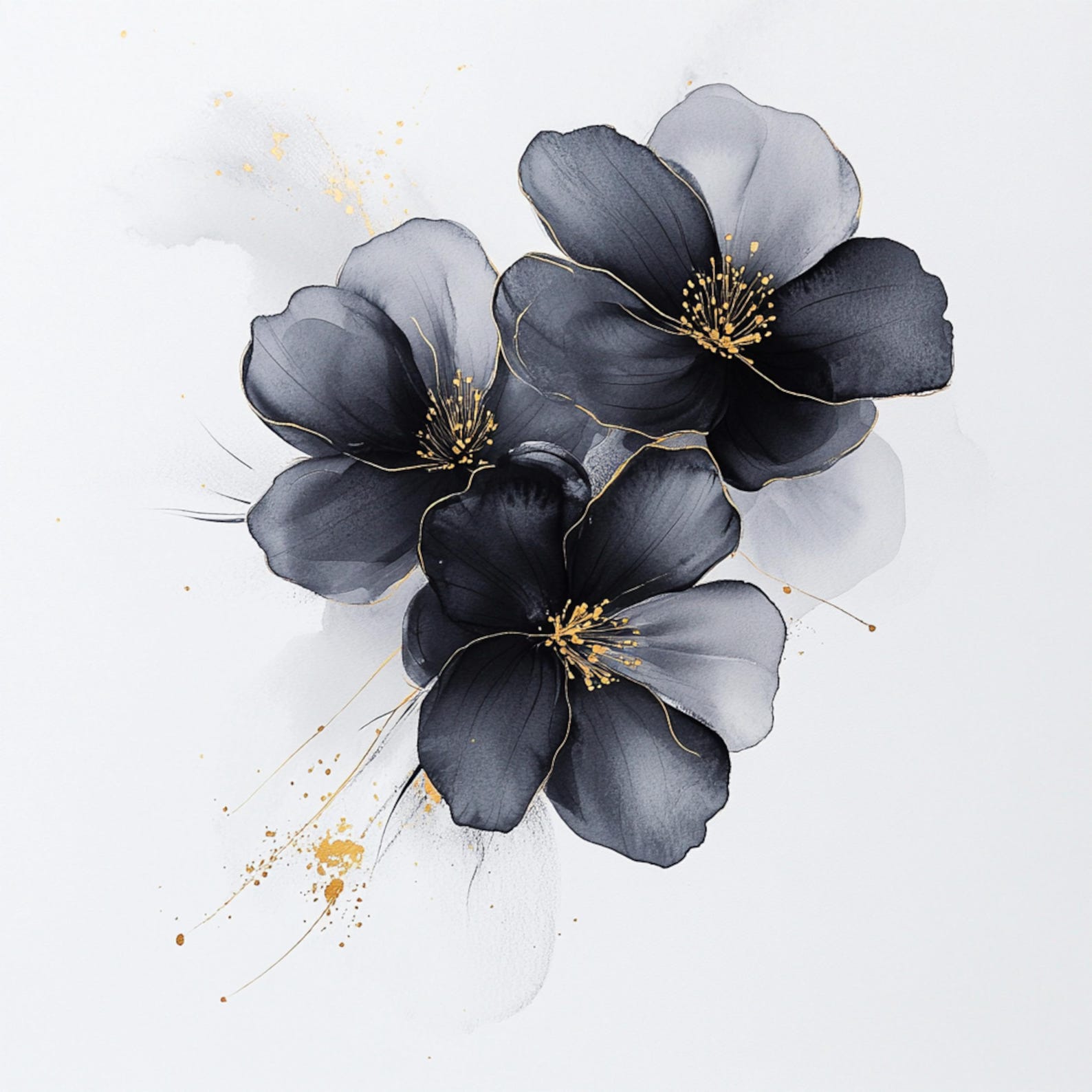 10 Printable Abstract Dark Flowers, Watercolor Dark Color Flowers Clip ...