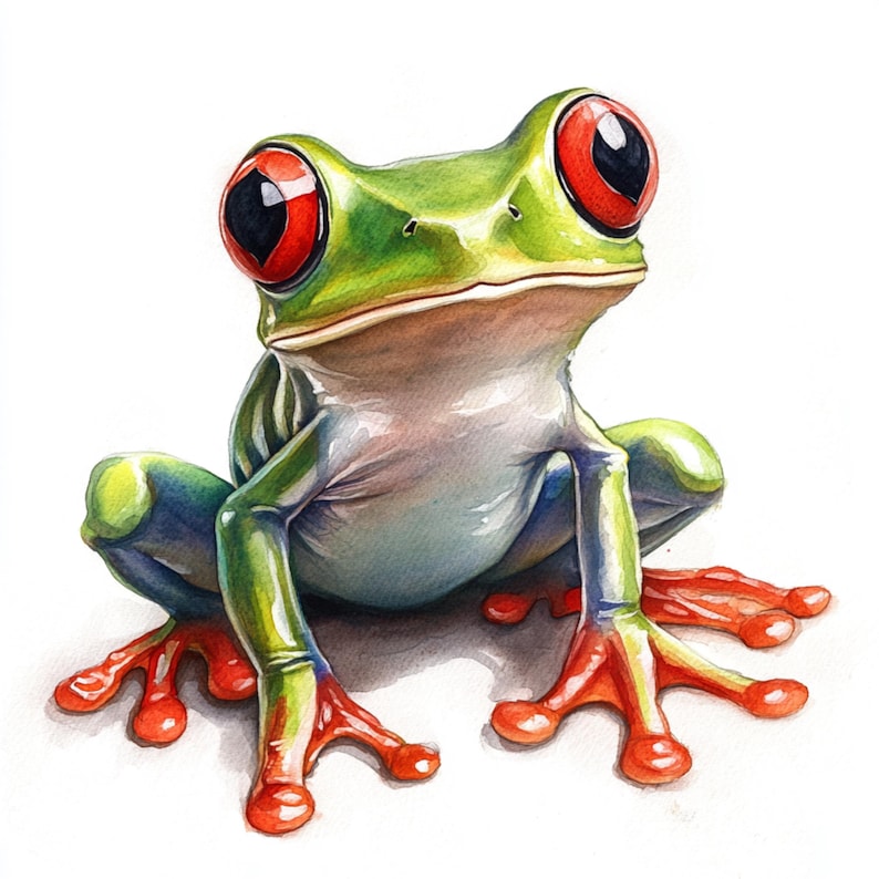 Printable Cute Frog, Little Frog Clipart, Watercolor Green Frogs Art ...