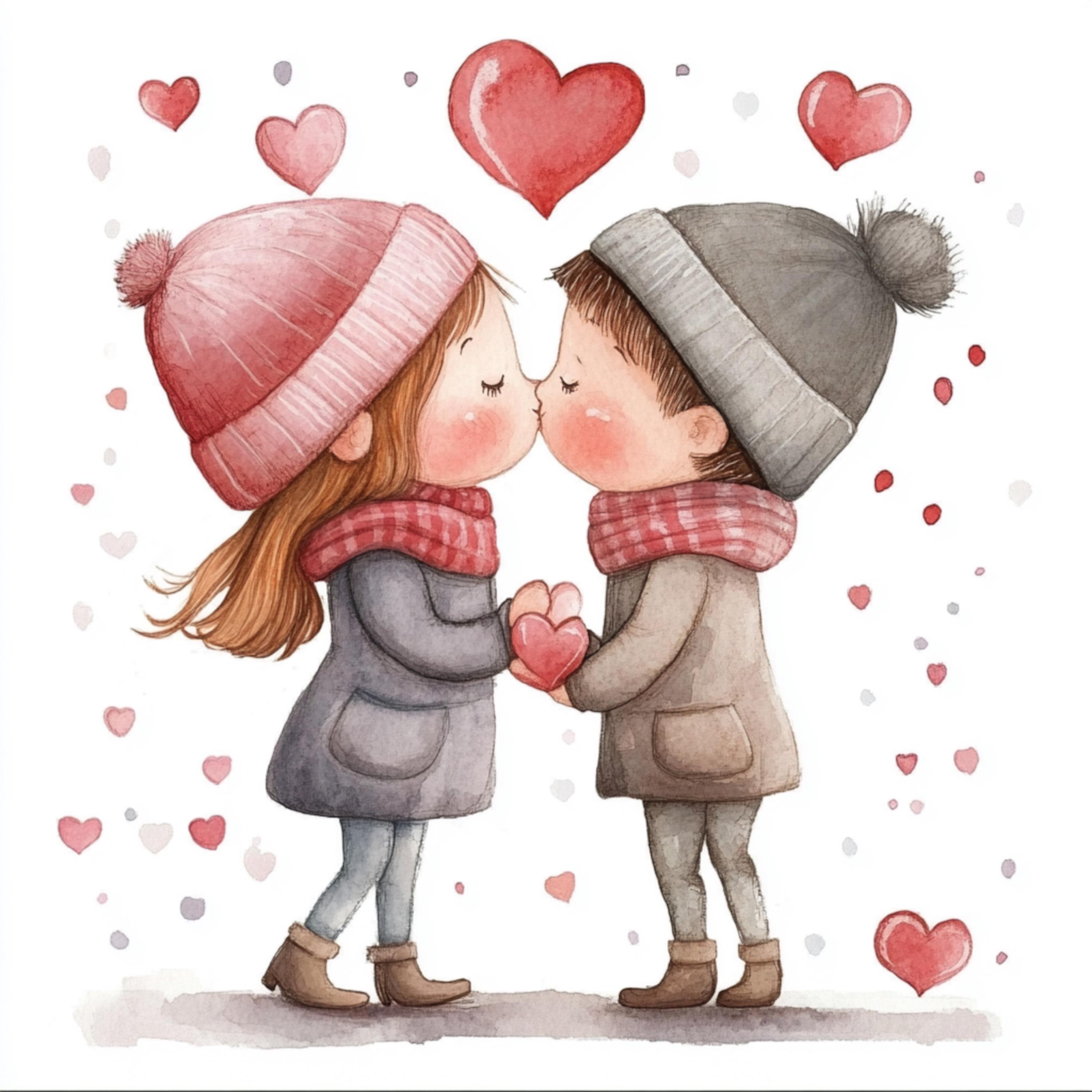 Printable Kissing Couple, Watercolor Cute Couple, Cute Kissing Teens ...