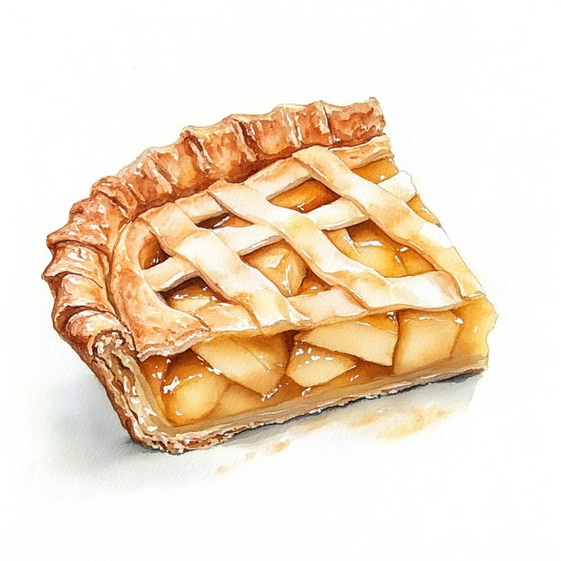 10 Printable Apple Pie Art, Watercolor Pie Slice, Apple Pie on Plate ...