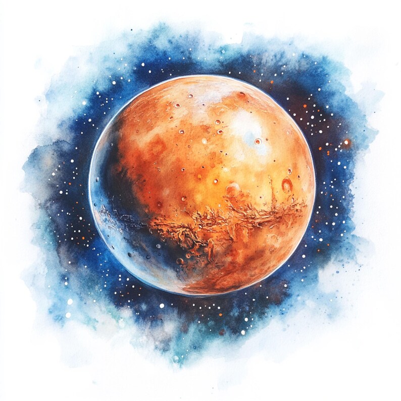 10 Printable Mars Art, Watercolor Mars, Mars Planet Clipart, Printable ...
